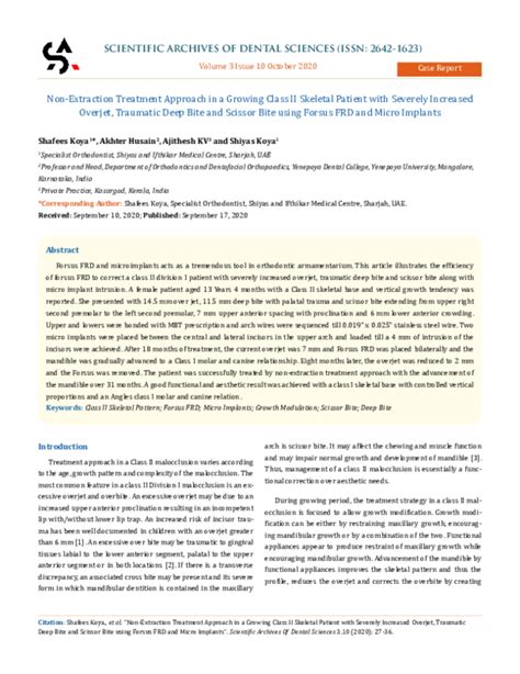Pdf Non Extraction Treatment Approach In A Growing Class Ii Skeletal Patient With Severely