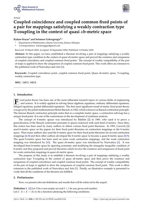 Pdf Coupled Coincidence And Coupled Common Fixed Points Of A Pair For Mappings Satisfying A