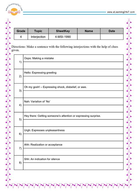 Interjection Worksheets For Grade 4