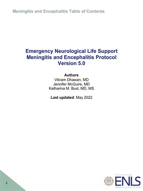 Enls 50 Protocol Me Pdf Meningitis Cerebrospinal Fluid