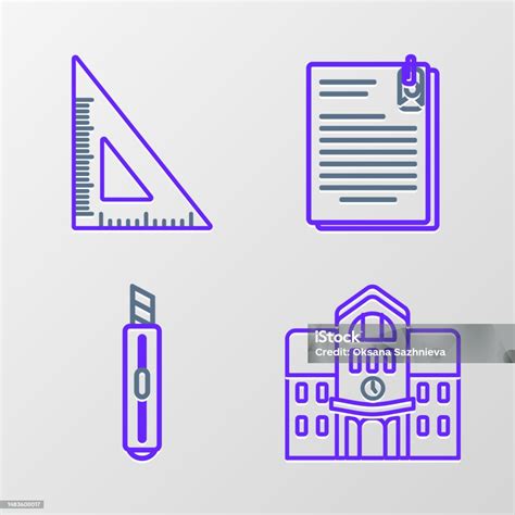 학교 건물 편지지 칼 파일 문서 및 종이 클립 및 삼각형 눈금자 아이콘을 설정합니다 벡터 0명에 대한 스톡 벡터 아트 및 기타 이미지 Istock