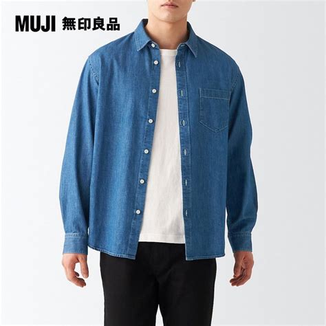 Muji 無印良品 男有機棉水洗丹寧長袖襯衫 Pchome 24h購物