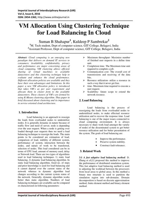 Pdf Vm Allocation Using Clustering Technique For Load Balancing In Cloud