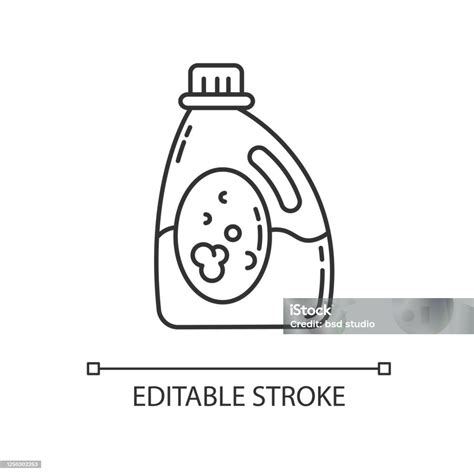 세탁 세제 픽셀 완벽한 선형 아이콘 액체 화이트너 린넨 표백제 병 클렌저 얇은 선 사용자 정의 일러스트레이션 윤곽 기호입니다 벡터 격리 된 윤곽선 도면입니다 편집 가능한