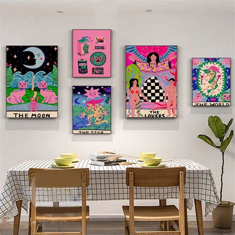 태양 타로 카드 호랑이 표범 인쇄 고양이 주스 클래식 애니메이션 포스터 벽 예술 레트로 포스터 홈 빈티지 장식 그림 Aliexpress