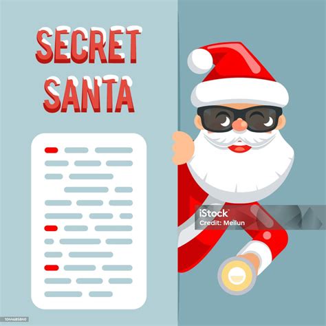 손전등 비밀 산타 클로스 코너 만화 캐릭터 평면 디자인 포스터 절연 벡터 일러스트 레이 션을 엿보기 산타 클로스에 대한 스톡