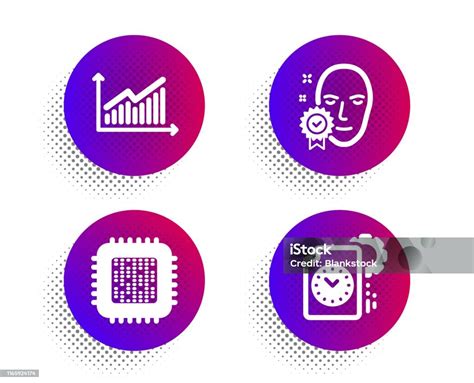 그래프 Cpu 프로세서 및 얼굴 확인 아이콘 설정 프로젝트 기한 기호입니다 벡터 Cpu에 대한 스톡 벡터 아트 및 기타 이미지