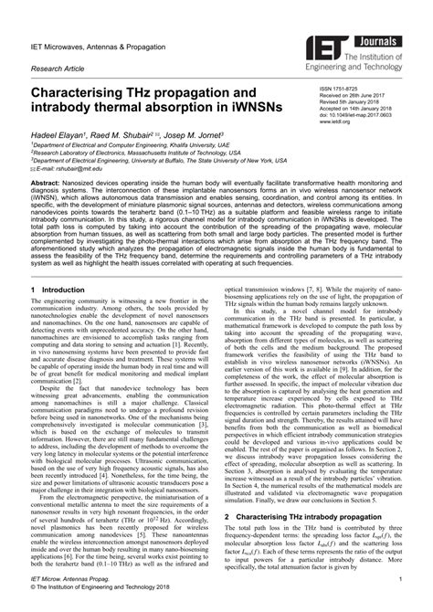 Pdf Characterizing Thz Propagation And Intrabody Thermal Absorption In Iwnsns