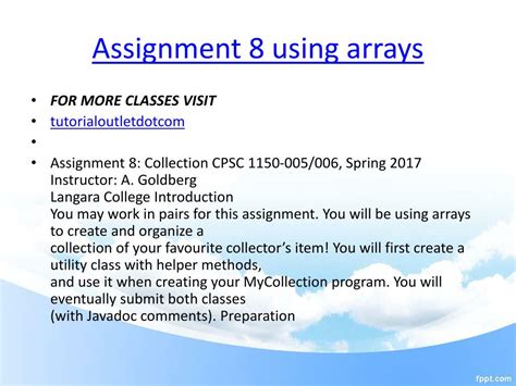 Ppt Assignment 8 Using Arrays Powerpoint Presentation Free Download