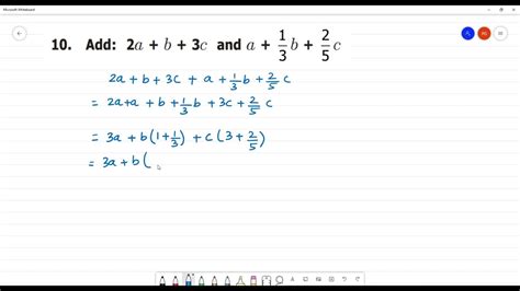 term i 3 algebra exercise 3 4 10 add 2a b 3c and a 1 3b 2 5 c