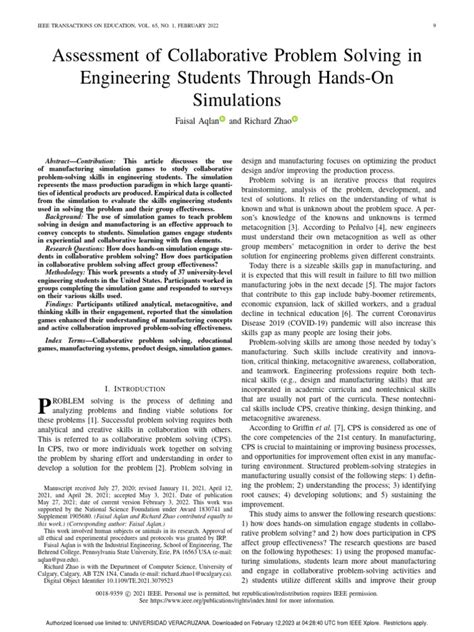 Assessment Of Collaborative Problem Solving In Engineering Students