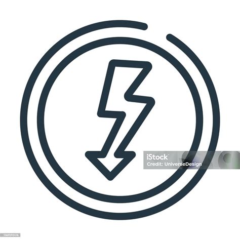 번개 경고 얇은 선 아이콘 경고 표지판 개념 격리 된 윤곽선 기호에서 번개 선형 아이콘 웹 디자인 및 앱에 대한 벡터 그림 기호 요소입니다 0명에 대한 스톡 벡터 아트 및