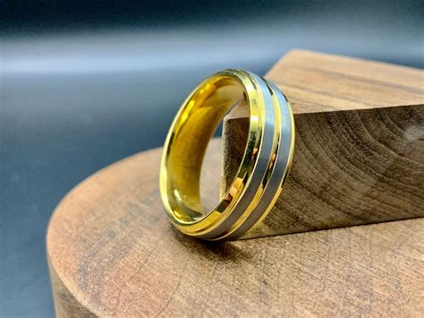 Gold Wedding Band Mens Tungsten Wedding Ring Or Engagement 8mm Width