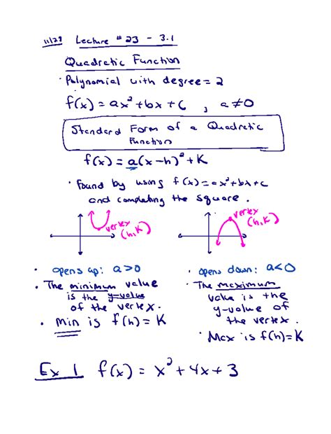 Pre Calc Lecture Notes Polynomial With Degree 2 Fix Ax Bx C A O