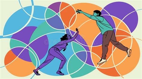 Dynamic Figures Interacting With Abstract Shapes Vector Design Generative Ai Stock Vector