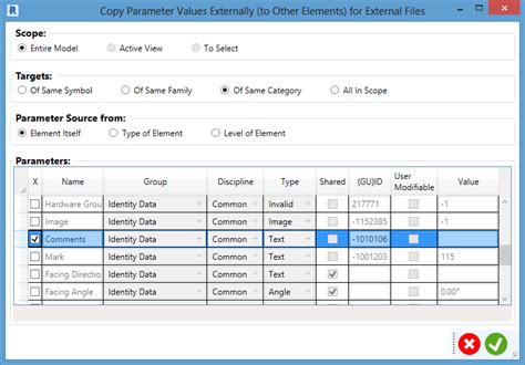 revit parameter organizer 2018 element parameters copy copy parameter values externally in