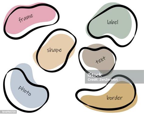 추상적인 유기적 모양 프레임 테두리 세트 손으로 그린 낙서 페인트 붓 선 획 흙 파스텔 톤 색상 스플래쉬 텍스트 공간의 빈 프레임 개체 그룹에 대한 스톡 벡터 아트 및 기타