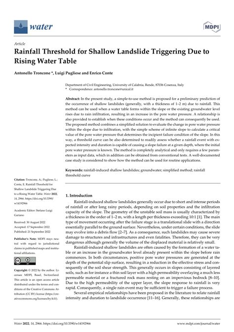 Pdf Rainfall Threshold For Shallow Landslide Triggering Due To Rising