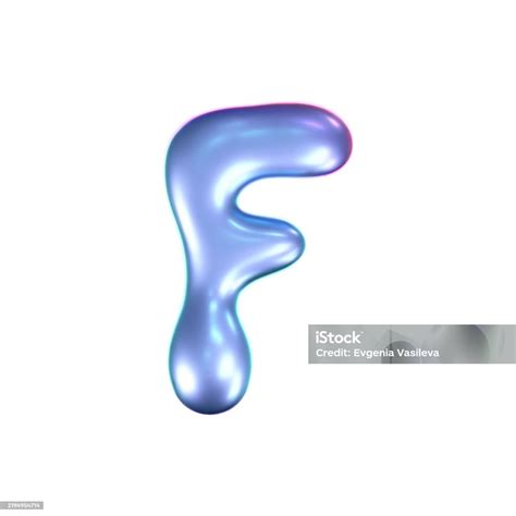 Y2k 스타일의 3d 홀로그램 액체 문자 F는 흰색 배경에 고립되어 있습니다 무지개 효과가 있는 3d 네온 팽창된 무지개 빛깔의 알파벳 렌더링 3d 벡터 Y2k 홀로그램