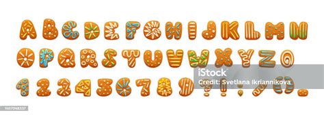 달콤한 쿠키 알파벳 아랍어 숫자 및 구두점 귀여운 착빙 설탕 글꼴 문자 숫자 및 기호 크리스마스와 새해 진저 브레드 쿠키 영어