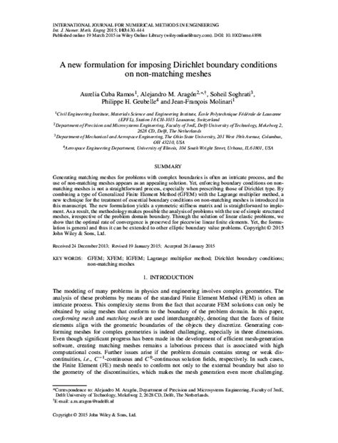 Pdf A New Formulation For Imposing Dirichlet Boundary Conditions On Non Matching Meshes