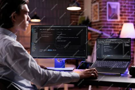 premium photo male freelancer programming server encryption on