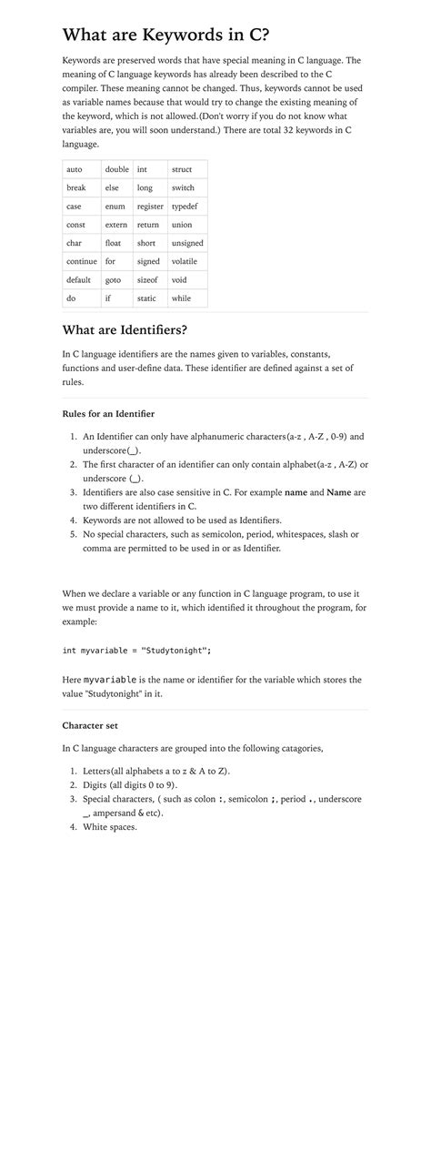 Keywords And Identifiers What Are Keywords In C Keywords Are