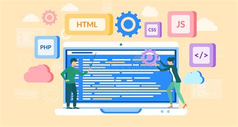 Php And Html Development Concept Software Website Developer With Computer Programmer Service
