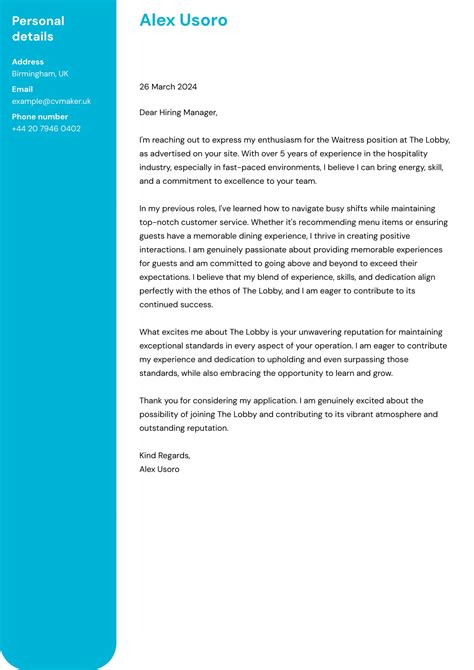 Waitress Cover Letter Sample Waitress Cover Letter Examples Samples