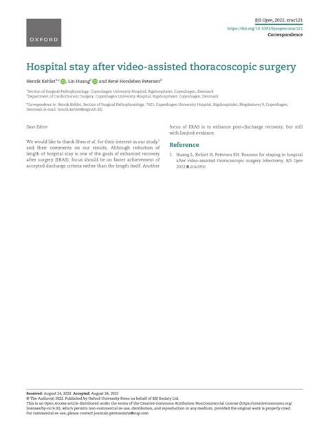 Pdf Hospital Stay After Video Assisted Thoracoscopic Surgery