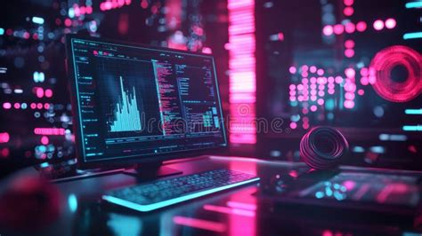 Modern Data Analytics Dashboard With Neon Lighting Stock Image Image