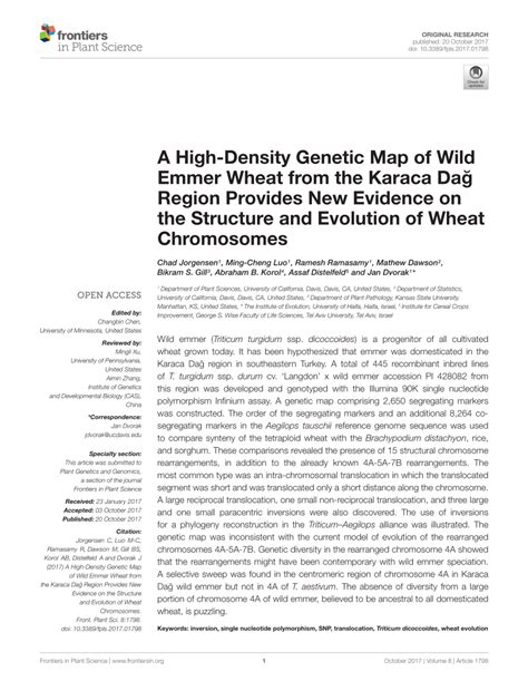 Pdf A High Density Genetic Map Of Wild Emmer Wheat From The Karaca Dağ Region Provides New