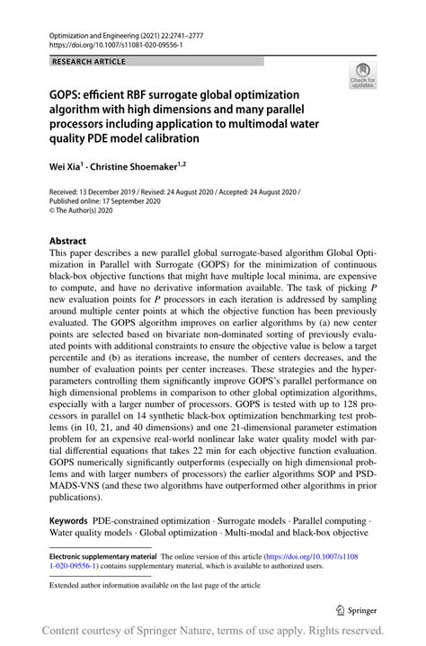 Pdf Gops Efficient Rbf Surrogate Global Optimization Algorithm With High Dimensions And Many