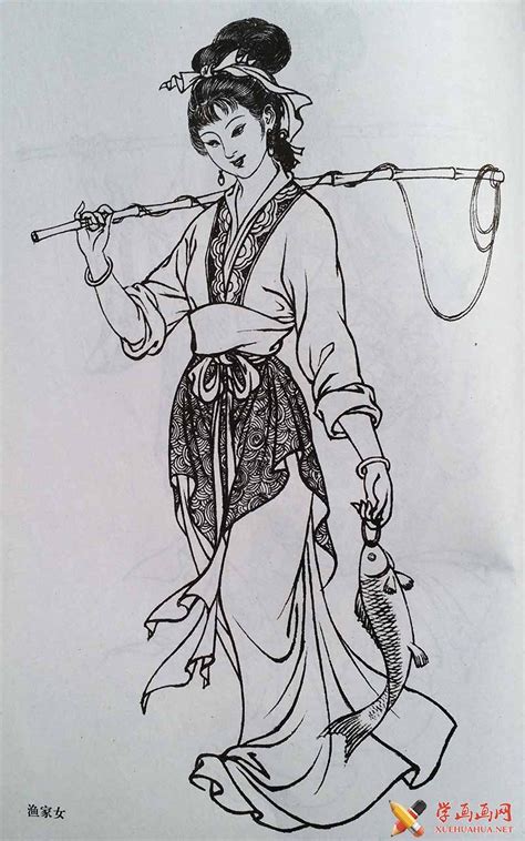 白描仕女图8幅 露西学画画