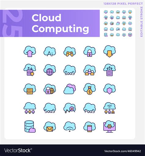 Cloud Computing Pixel Perfect Rgb Color Icons Set Vector Image