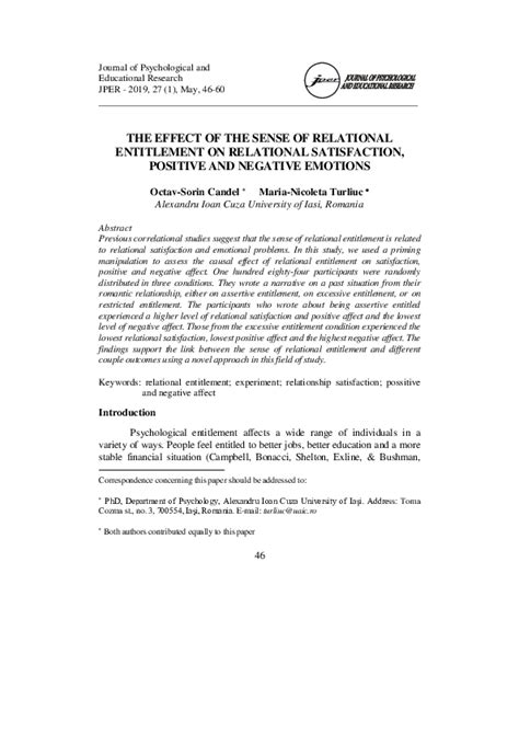 Pdf The Effect Of The Sense Of Relational Entitlement On Relational