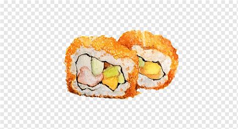 초밥 김밥 일본 요리 Makizushi 수채화 그림 수채화 스타일 초밥 수채화 잎 음식 중국 스타일 Png Pngwing