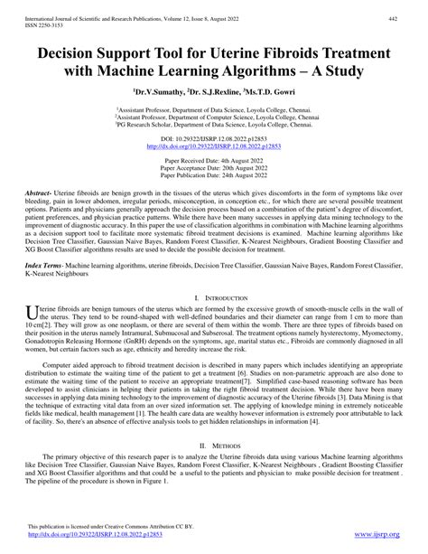 Pdf Decision Support Tool For Uterine Fibroids Treatment With Machine Learning Algorithms A