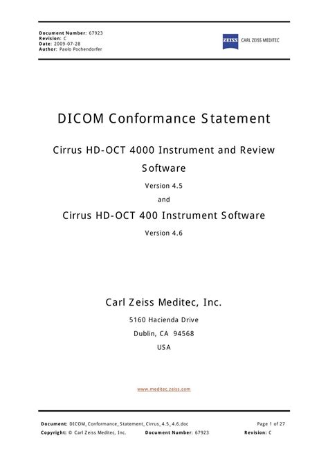 DICOM Conformance Statement Carl Zeiss Meditec AG