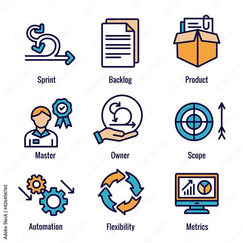 Agile Scrum Process Development W Icon Set Stock Vector Adobe Stock