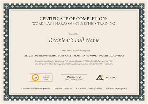 Professional And Clear Sexual Harassment Training Certificate Template