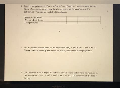 [solved] 1 Consider The Polynomial P X 3x5 5x4 4x2 9x 5 And Course Hero