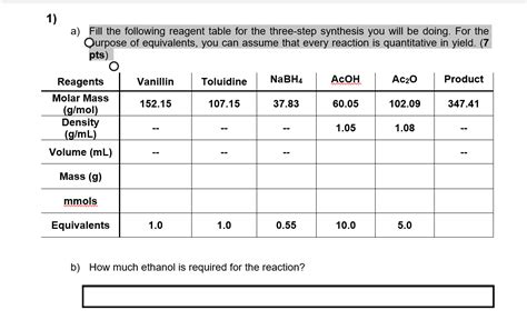 Solved A Fill The Following Reagent Table For The Chegg Com