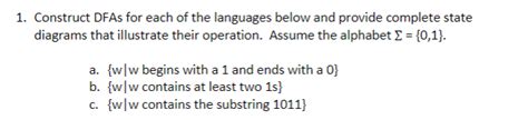 Solved 1 Construct Dfas For Each Of The Languages Below And