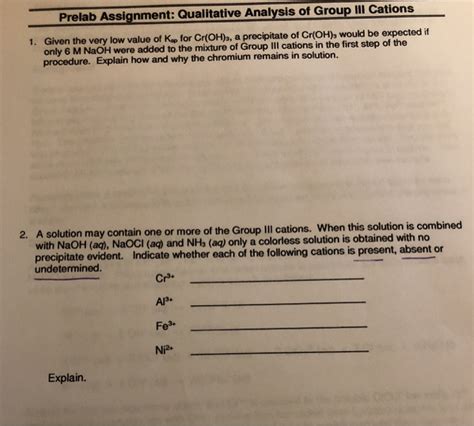 solved prelab assignment qualitative analysis of group iil