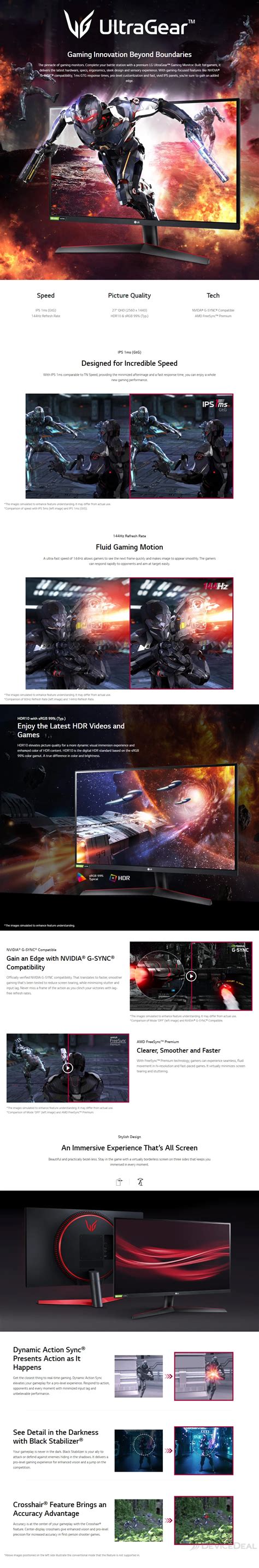 LG 27GN800-B UltraGear 27" 144Hz QHD IPS Gaming Monitor |DeviceDeal