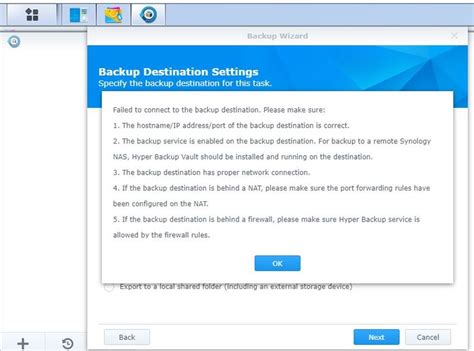 Synology Hyper Backup Error Failed To Connect To The Backup Destination