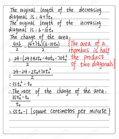 Solved One Diagonal D1t Of A Rhombus Is Decreasing At A Rate Of 7 Centimeters Per Minute And
