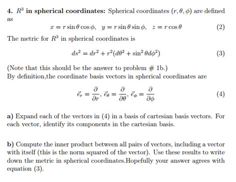 Solved 4 R3 In Spherical Coordinates Spherical Coordinates Chegg Com