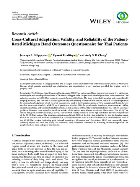 Pdf Cross Cultural Adaptation Validity And Reliability Of The